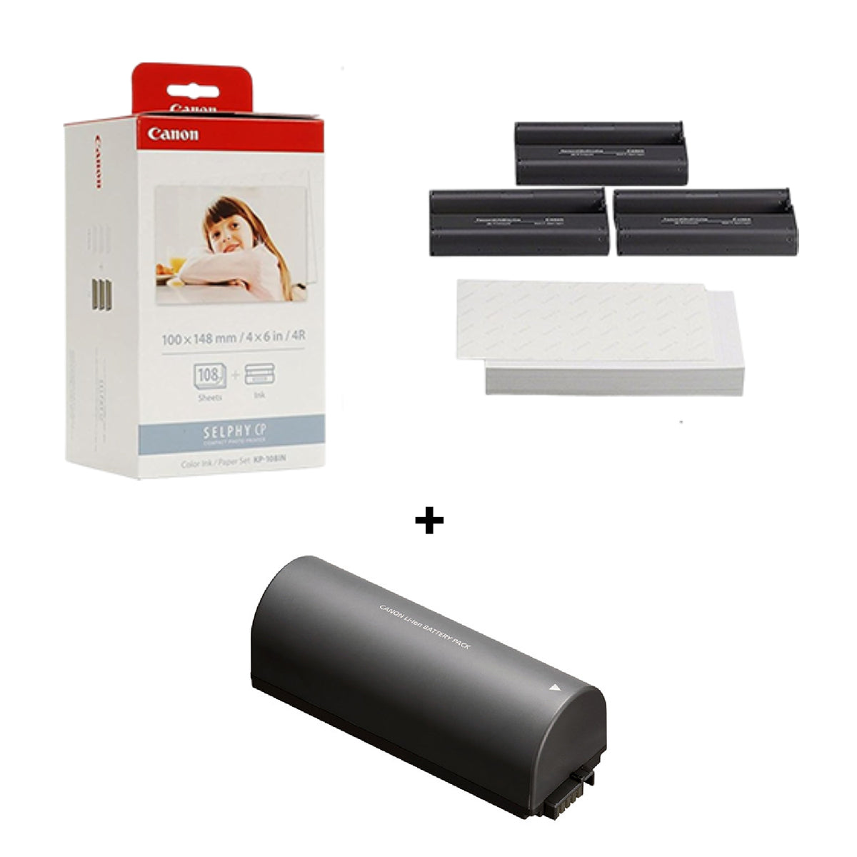 Canon NB-CP2LH Battery Pack + Canon KP-108IN Color Ink and Paper Set