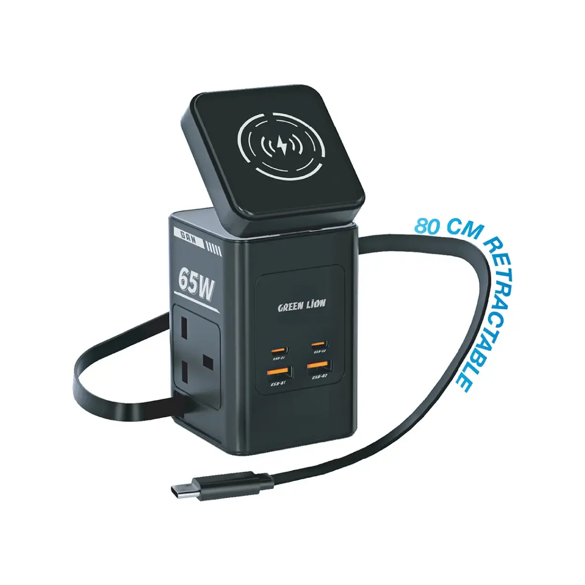 Green Lion GaN 65W Multi Port Travel Adapter - Black