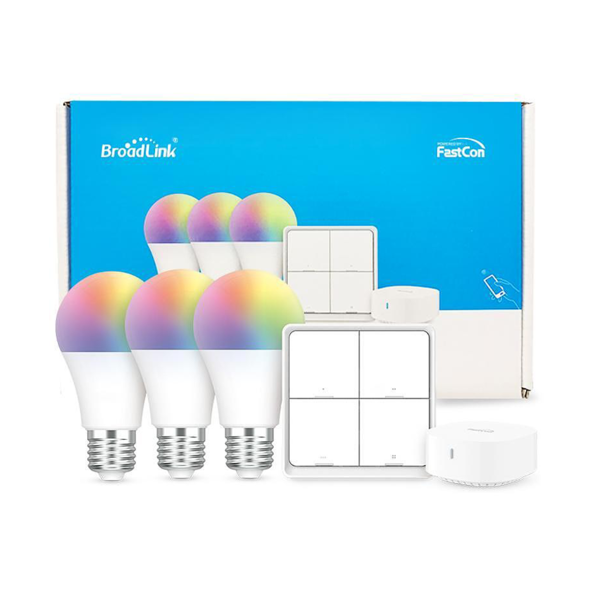 BroadLink Starter Kit, Mini Hub, Scene Switch, Smart Bulb - E27 - Whit