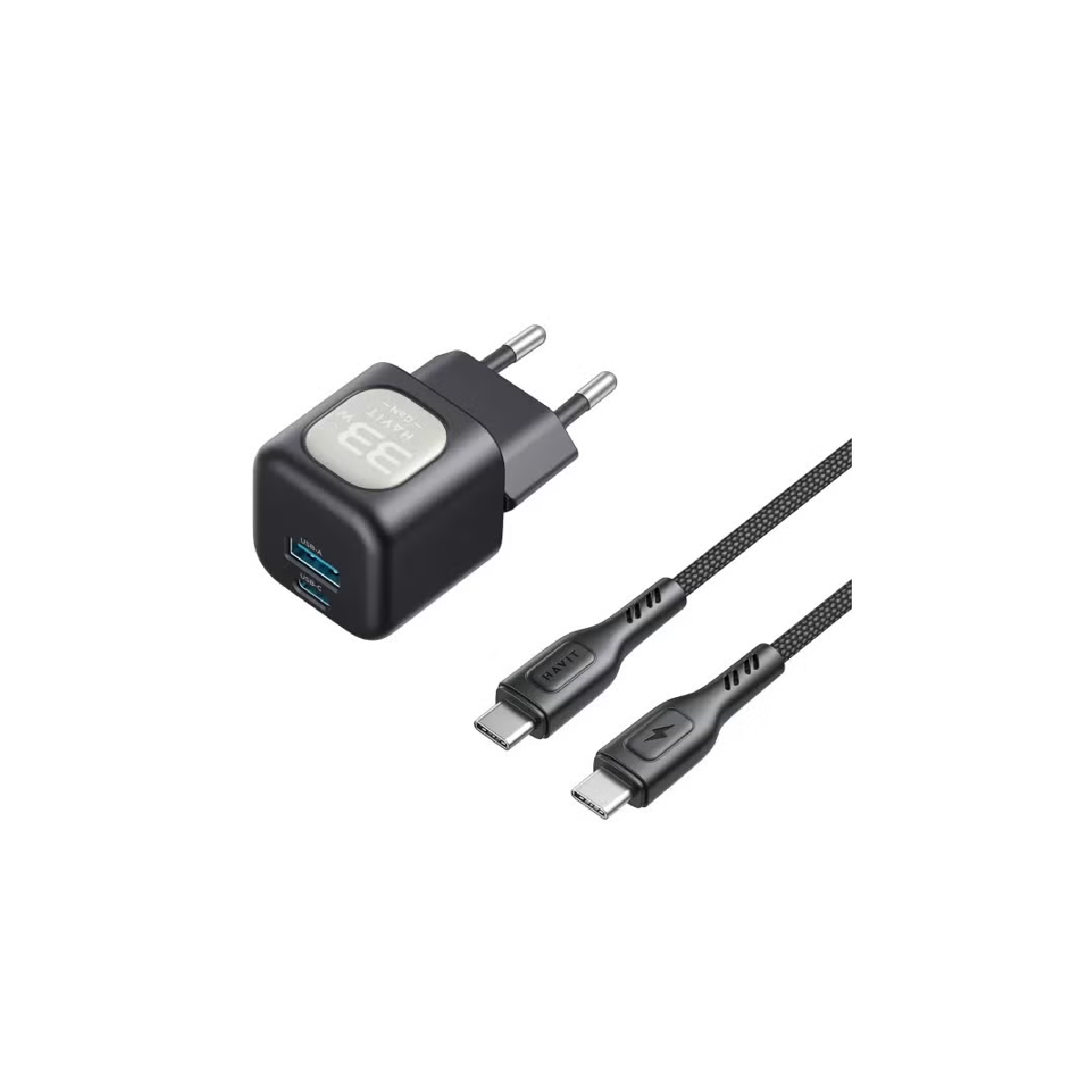Havit Travel Charger Gan 33w - Cable USB-C to USB-C - HVTC- UC233 - Bl