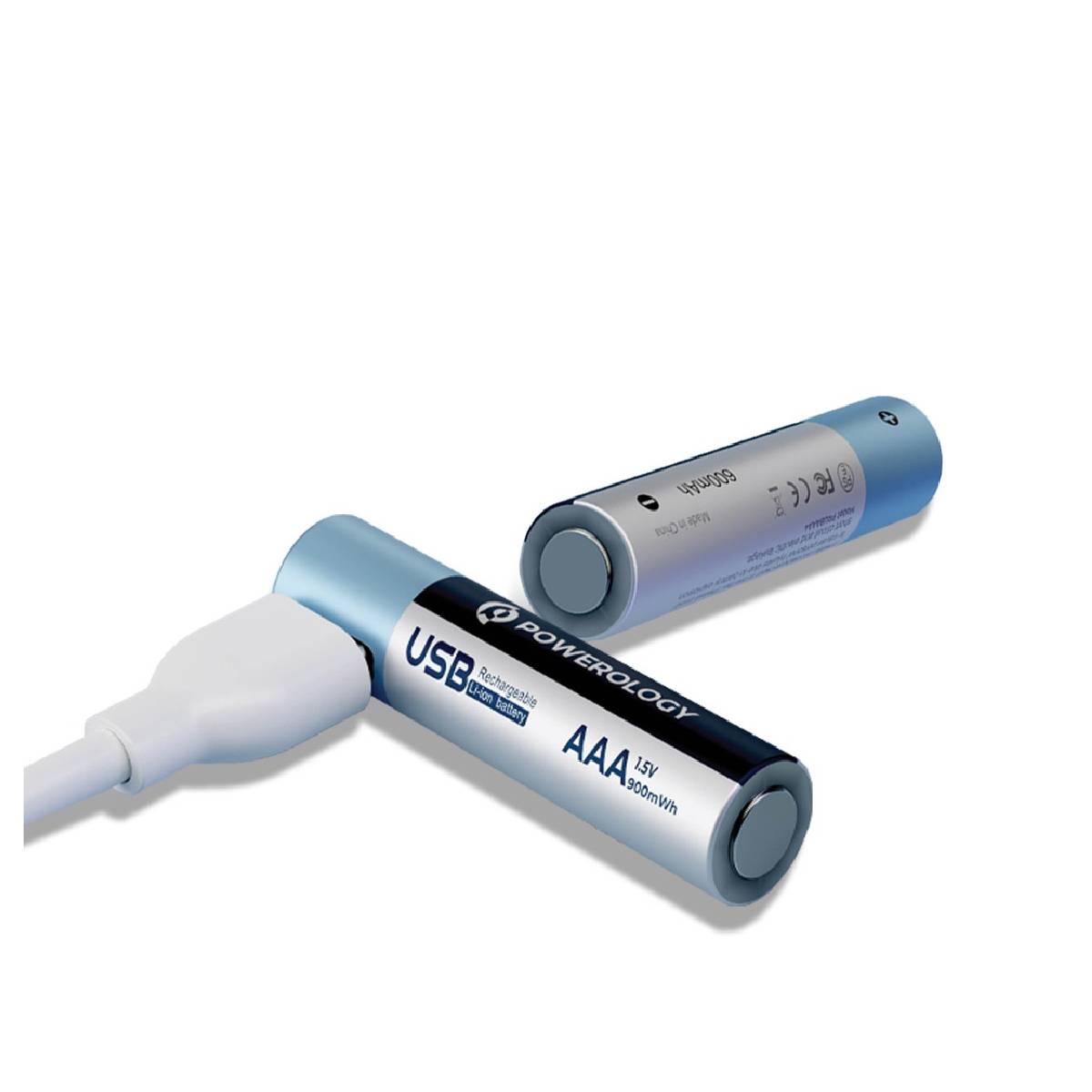 Powerology USB-C Rechargeable Lithium-Ion AAA Battery -600mAh -4 Piece