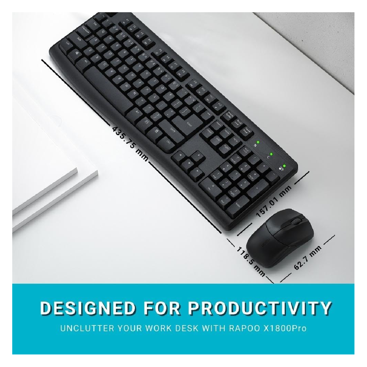 Rapoo Wireless Optical Keyboard Combo - X1800 Pro - Black